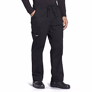 Cherokee Men Scrubs Pant Workwear Professionals Tapered Leg Fly Front Cargo WW190, M, Black