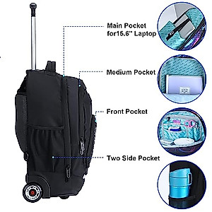 UNIKER Rolling Laptop Bag for 15.6 Inch Laptop,19 Inch Roller Bag with Noisyless Wheels,Wheeled Computer Bag,Travel Bag Suitcase Rucksack for Men Basketball