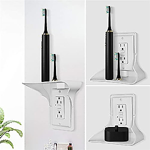 LOUIS FELT 2 Pack Single Wall Outlet Shelf Home Wall Shelf Organizer for Outlets, Perfect for Bathroom Kitchen Bedroom with Cord Management and Easy Installation. (White)