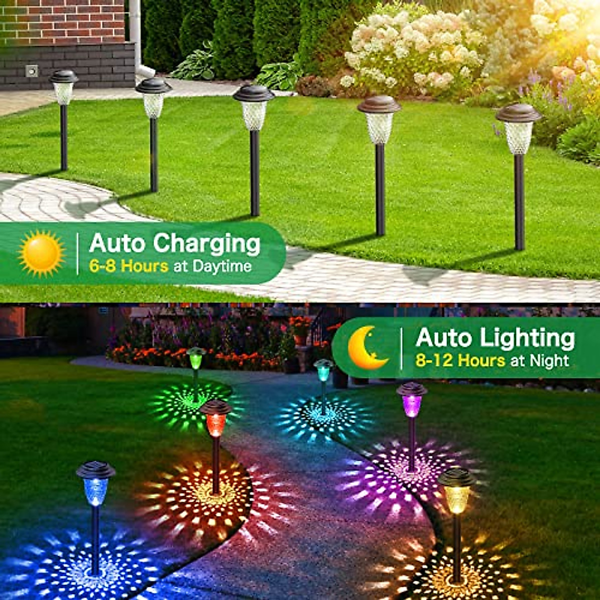 ENSLI Solar Pathway Lights, 8 Pack Bright Color Changing/Warm White Solar Lights Outdoor Waterproof Solar Garden Lights, Outdoor Lights Solar Powered Landscape Path Lights for Yard, Walkway, Lawn