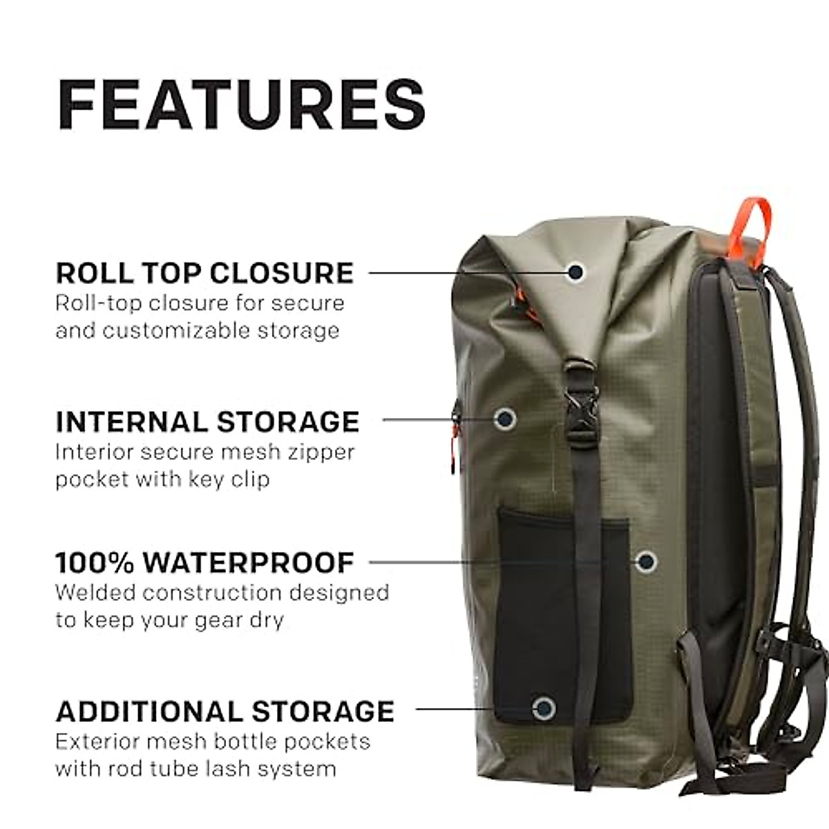 Grundéns Wayward Roll Top Backpack | Waterproof, 38L, Deep Depths