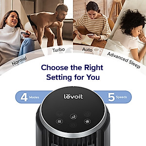 LEVOIT Classic 36 inch Tower Fan for Bedroom, 25ft/s Airflow Standing Fan that Blows Cold Air for Home, 90° Oscillation, Quiet 28dB, Remote, 12H Timer, 5 Speeds, 4 Modes with Smart Sensor, Black