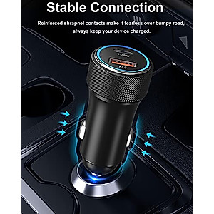 USB C Car Charger 2-Pack, Eversame 36W PD3.0 & QC3.0 Dual USB Fast Car Charger Adapter for Samsung Galaxy S22/S21/Google Pixel 6/iPhone 14/14 Pro Max/14 Pro/14 Plus/13/12/iPad Pro-6FT C-C Cable-Black