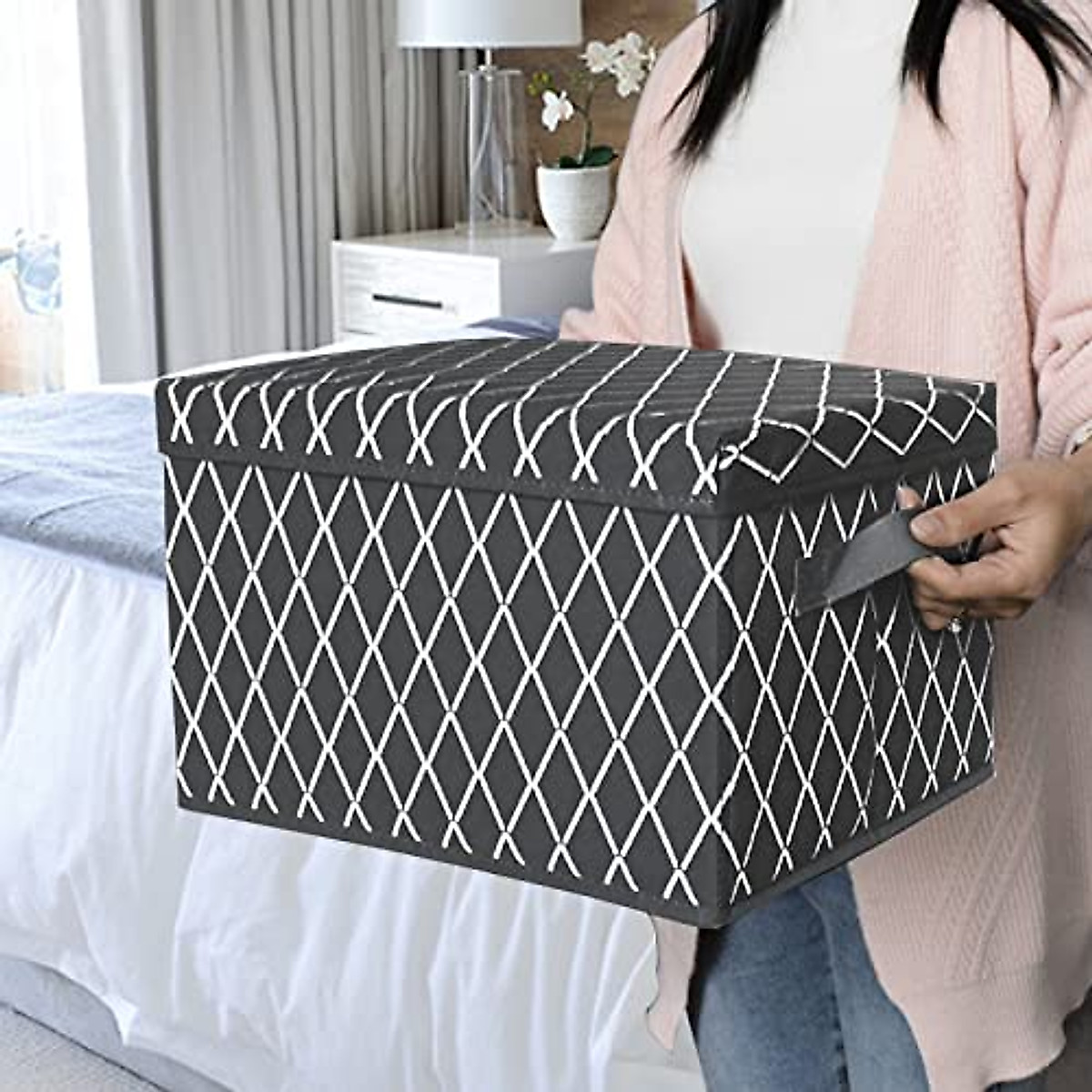 Fabric Storage Bins with Lids, Large Toy Box Chest for Kids Boys Girls, Collapsible Storage Basket Organizer with Handles for Clothes,Books,Closet,Nursery,Shelves,Pantry,14.4x10x8.5 Inch,Set of 3,Gray