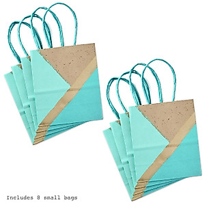 Hallmark 6" Small Paper Gift Bags (Pack of 8 - Kraft, Turquoise & Mint) for Christmas, Birthdays, Weddings, Mother's Day, Baby Showers, Bridal Showers, Care Packages, Any Occasion