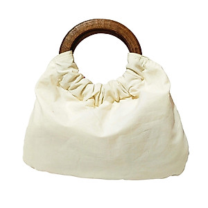 athizay top handle handbags Handcrafted Bow Jute Flower wooden handles potli bags for women artisan hand carry bags (Off white, Orange, Brown)