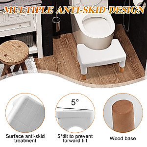 Squatting Toilet Stool, Adjustive 6 Inch to 8 Inch Potty Bathroom Poop Stool for Adults and Children, Reinforced Non-Slip Wooden Stool Foot, Wood Color