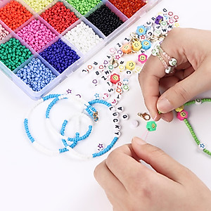 AnutriON 12000pcs 3mm Tiny Color Glass Seed Beads for Bracelets Making Kit and Smile Face Charm Beads Letter Beads for Friendship Bracelets Jewelry Making Necklaces and DIY Crafts Gifts