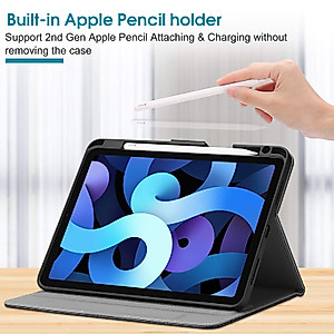 ProCase for iPad Air 11 Inch 2024 / iPad Air 5 2022 / Air 4 2020 Case 10.9 [Support Pencil 2 Charging], Leather Stand Folio Protective Cover Case with Pencil Holder for iPad Air 10.9/11 Inch -Black