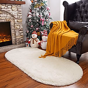 Goideal Oval Shaggy Bedroom Rug 2.6 x 5.2 Feet Fluffy Area Rugs for Girls Boys Kids Room Nursery Floor Carpet Home Decoration, Cream