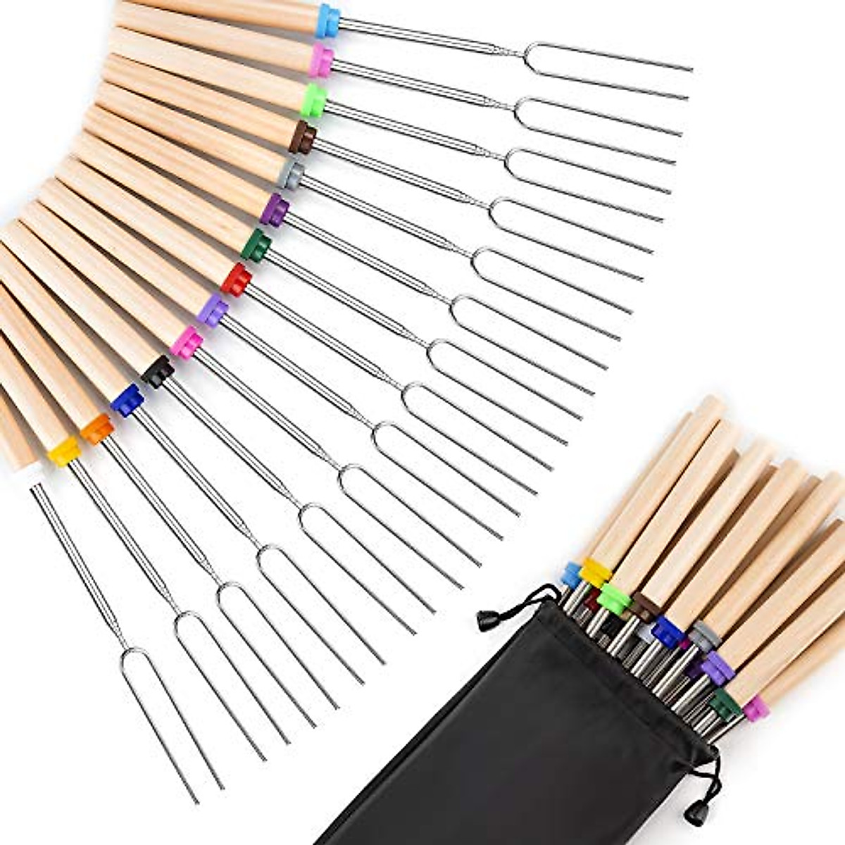 Fzbjayoon Marshmallow Roasting Sticks Set of 15 Smores Skewers Camping Cookware 32 Inch Campfire Roasting Sticks for Kids