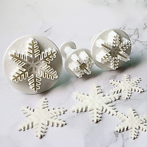 NUOMI 6 Pieces Snowflake Fondant Press Pastry Cutters Plastic Embossing Mould Cake Cookie Decorating Tool Handmade Sugarcraft Baking Supply, White, 6 Different Shapes