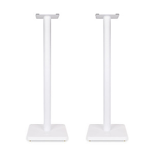 Fluance Floor Speaker Stands for Surround Sound and Bookshelf Speakers with Solid Construction, Adjustable Floor Spikes, Rubber Isolation Feet, Cable Management, Square Base - Matte White/Pair SS05SWH