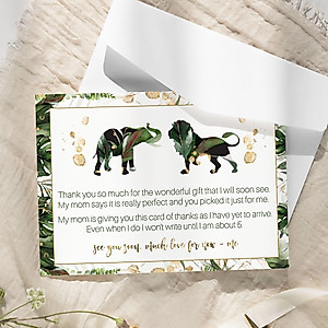 Paper Clever Party Tropical Jungle Baby Shower Thank You Cards with Envelopes - 25 Pack - Blank Notes with Prefilled Message for Gender Neutral Gifts - Royal Green and Gold 4x6 Stationery Set