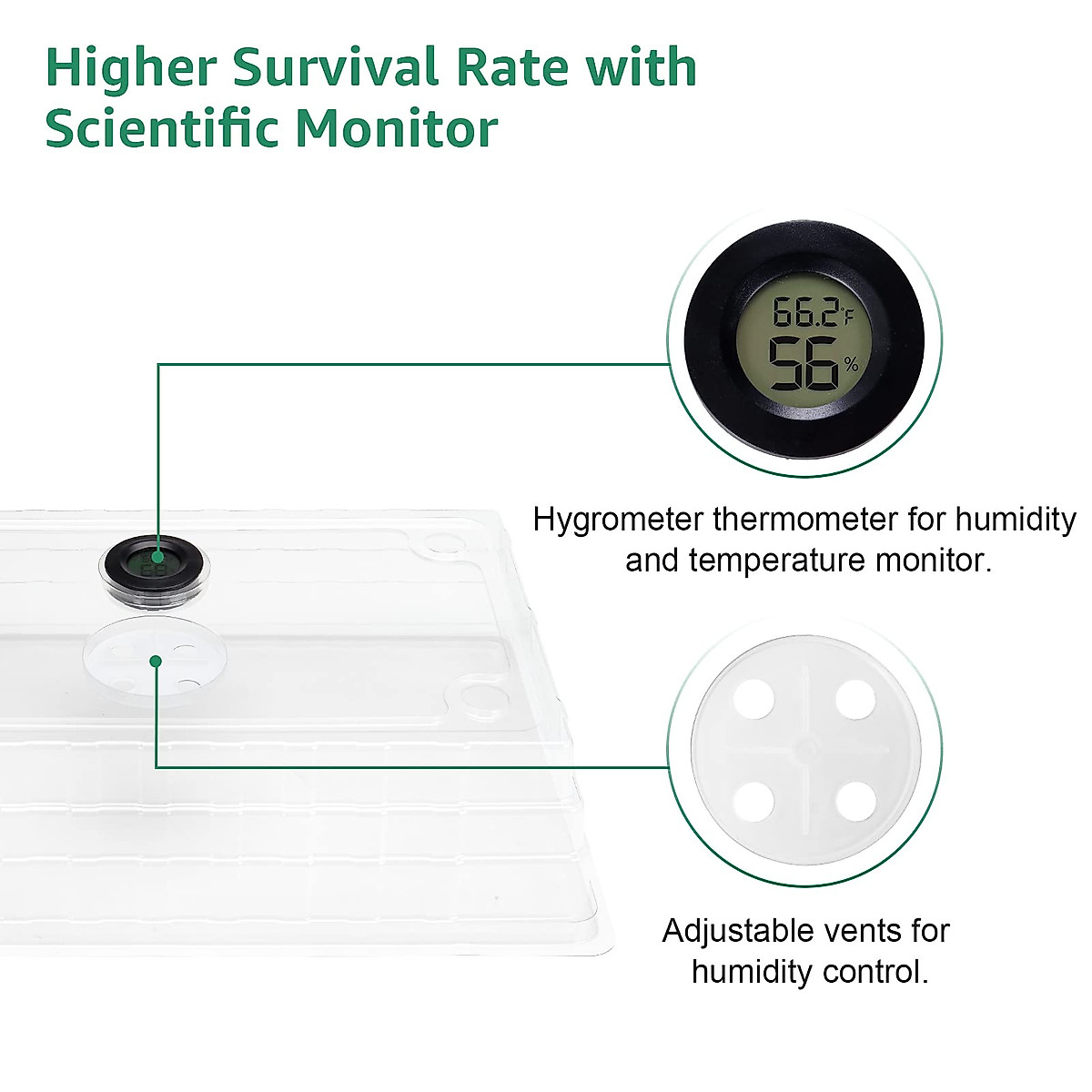 Bonviee 3 Packs Seed Starter Tray with Hygrometer Thermometer, 40-Cell Seed Starter Kit with Clear and Elevated Humidity Dome, Greenhouse Kit Indoor for Cloning, Propagation, Sprouting and Germination