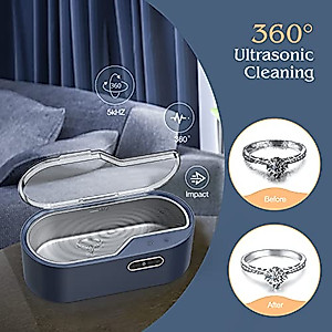 Aparatoo 450ml Jewelry Cleaner, Ultrasonic Cleaning Machine with 4 Time Modes, 45kHz Portable Professional Household Cleaner for All Eyeglasses Watches Shaver, Dark Blue
