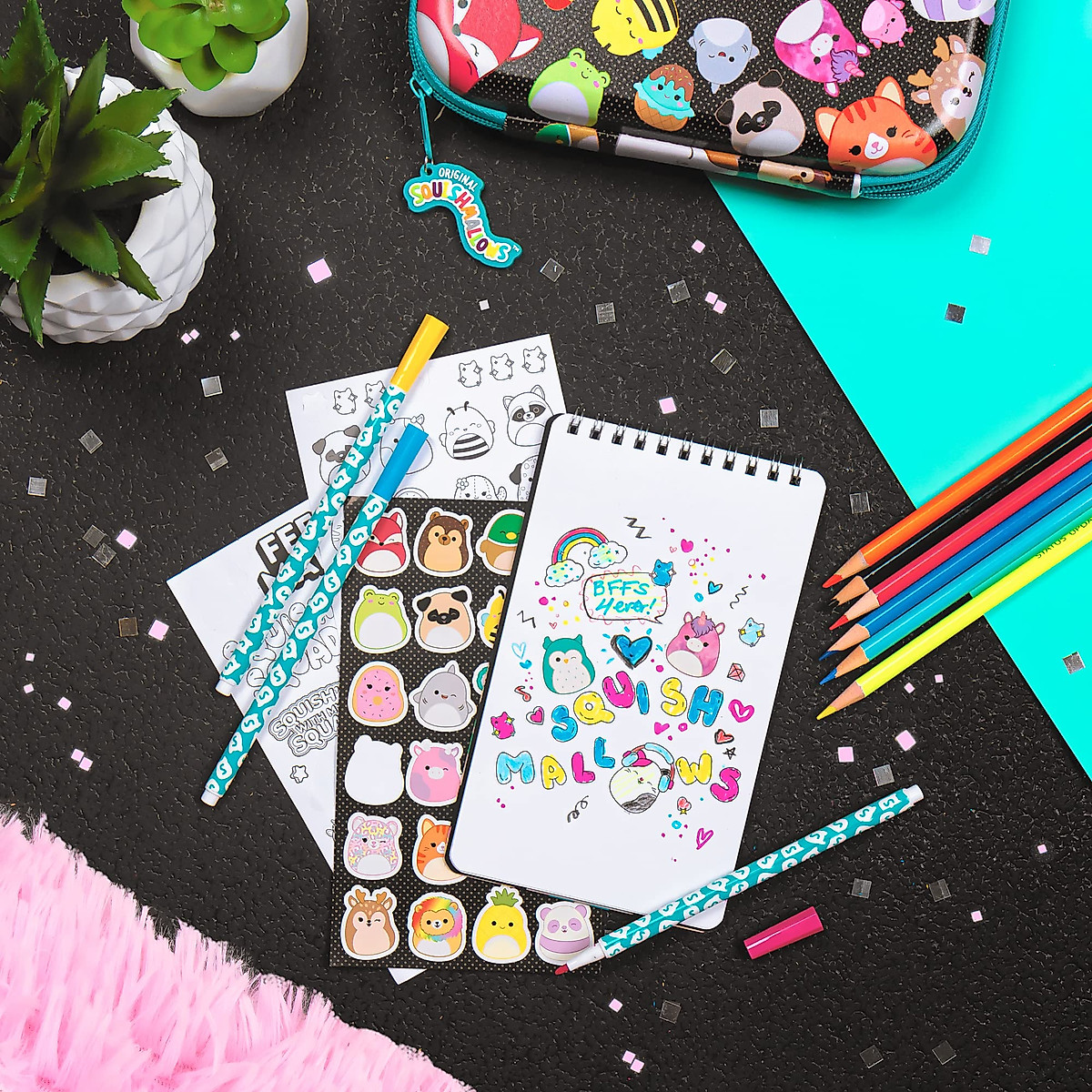 Fashion Angels Squishmallows Stationery Set, Includes Sketch Sheets, Supply Box, Stickers, & 3 Markers, Fun & Creative Crafts Kit for Kids & Teens