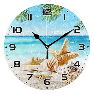 JUMBEAR Tropical Seashells Starfish Beach Wall Clock Non Ticking Silent Art Clock for Living Room Bedroom Office School Home Decor