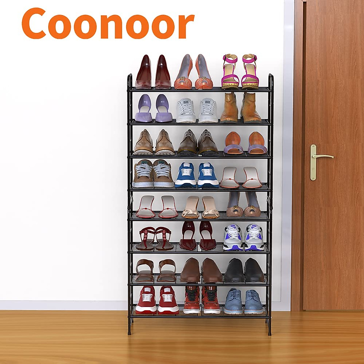 Coonoor 4 Tier Shoe Rack,Stackable and Adjustable Multi-Function Wire Grid Shoe Organizer Storage,Black