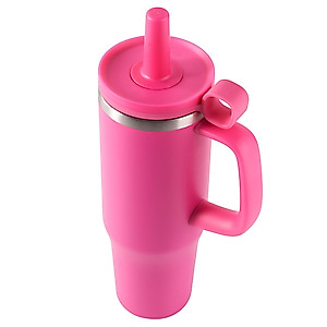 40oz Tumbler, Insulated Stainless Steel Water Bottle with Straw, Cover Cap, Leak Proof Travel Tumbler with Handle, BPA-Free, Cupholder Friendly, Gifts for Women & Men, Passion Pink