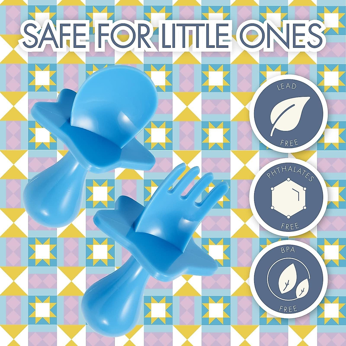 Elli&Nooli Baby Self Feeding Utensils Toddler Eating Utensils Baby Forks for Self Feeding, BPA Phthalates-Free, Dishwasher and Sterilizer Safe, Blue