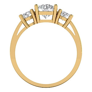 Clara Pucci 1.50 ct Round Cut Solitaire 3 stone Moissanite Designer Anniversary Bridal Engagement Ring 14k Yellow Gold