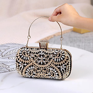 FIVE FLOWER Evening Clutch Bags Purse Handbag for Women Wedding Prom Party (BLACK), Medium