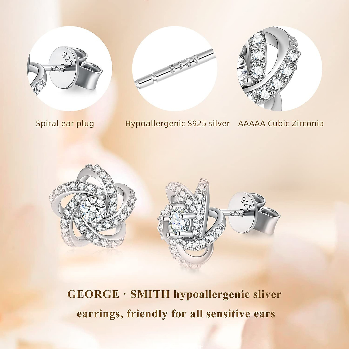 GEORGE · SMITH Earrings for Women, 925 Sterling Silver Flower Stud Earrings Hypoallergenic Sliver Earrings, 5A Cubic Zirconia Earrings Jewelry Gifts for Anniversary Birthday Mother‘s Day for Women