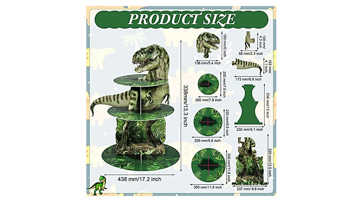 3-Tier Dinosaur Cupcake Stand for Kids Birthday Parties