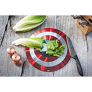 Marvel Avengers Captain America Shield Cutting Board - Tempered Glass With Non-Slip Feet - 11 3/4 inches Round - Great Gift for Marvel Fans