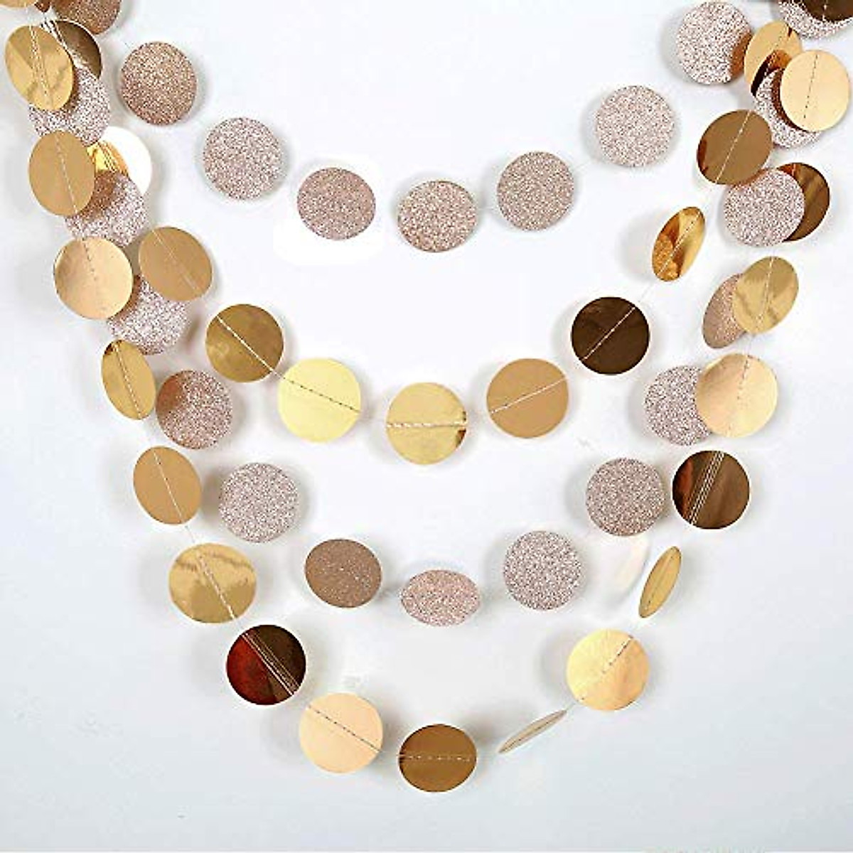 Glitter Circle Dot Garland Kit for Party Decorations Hanging Circle Banner Streamer Backdrop Decor for Wedding Birthday Bday Engagement Bridal Shower Bachelorette Ramadan EID Graduation Party Supplies