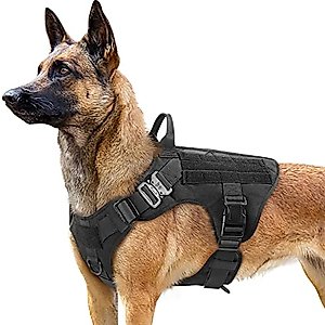 rabbitgoo Tactical Dog Harness for Large Dogs, Heavy Duty Dog Harness with Handle, No-Pull Service Dog Vest Large Breed, Adjustable Military Dog Vest Harness for Training Hunting Walking, Black, L