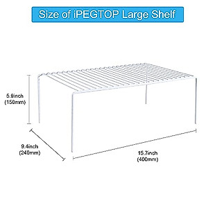 iPEGTOP Set of 4 Large (15.7 x 9.4 Inch) Kitchen Cupboard Organiser, Freezer Cabinet Storage Shelf Wire Rack, Rustproof Steel Shelves for Fridge Pantries Countertops Utensils -White