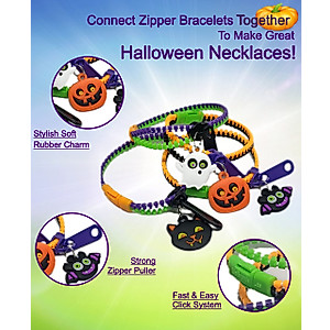 UpBrands Halloween Party Favor For Kids Zipper Bracelets Bulk Set, Kit for Birthday, Goodie Bags & Pinata Filler, Halloween Basket Stuffers, Fidget Toys, Sensory Friendship Jewelry (24 Pack)