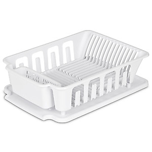 STERILITE 2-Piece Large Sink Set Dish Rack Drainer, White (18 L x 13 3/4" W x 5 1/2" H), 3/4" L x 3/4" W x