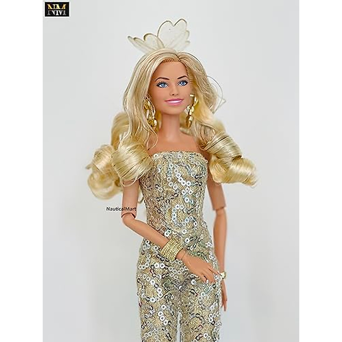 NauticalMart Margot Robbie as in Gold Disco Jumpsuit The Movie Collectible Doll Free Authentic Compass