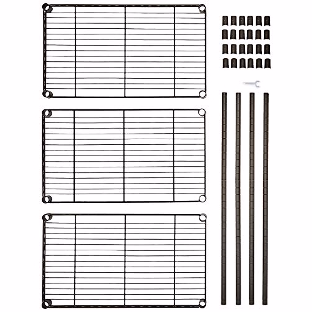 Amazon Basics 4-Shelf Shelving Storage Unit on 3'' Wheel Casters, Black (36L x 14W x 57.75H) & 3-Shelf Adjustable, Heavy Duty Storage Shelving Unit (250 lbs), Black (23.3L x 13.4W x 30H)