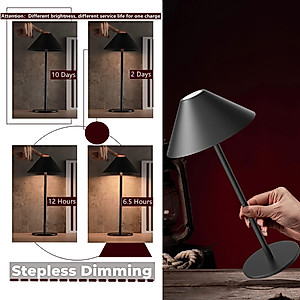 oneleaf Cordless Table Lamp, Modern LED Rechargeable Battery Touch Desk lamp,Night Light, Metal Shell,Minimalist Design, for Couple Dinner/Coffee Table/Restaurant/Bedroom/Camp-Black