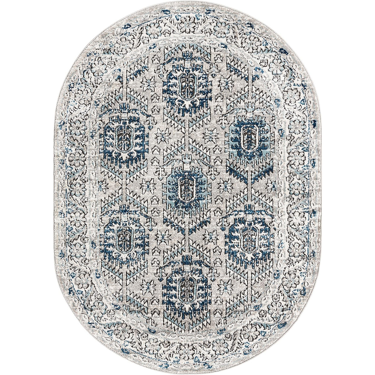Rugs.com Nyla Collection Rug – 4' x 6' Oval Gray Medium Rug Perfect for Living Rooms, Large Dining Rooms, Open Floorplans