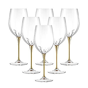 Barski Goblet - Red Wine Glass - Crystal Glass - Water Glass - Shiny Gold Stem - Stemmed Glasses - Set of 6 Goblets - 18 oz Made in Europe