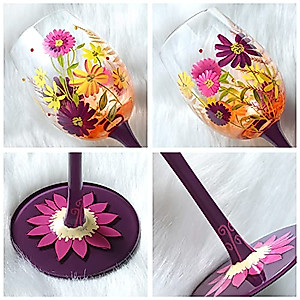 NymphFable Forever Flower Wine Glass 15oz Hand Painted Wine Glasses, Colorful Wine Glasses Birthday Wedding Gifts for Women