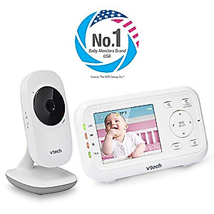 VTech Video Baby Monitor with 1000ft Long Range, Auto Night Vision, 2.8” Screen, 2-Way Audio Talk, Temperature Sensor, Power Saving Mode, Lullabies and Wall-mountable Camera with bracket, White