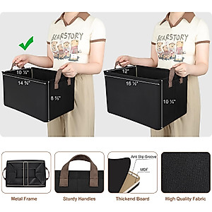 TOPIA HOME Storage Baskets for Shelves with Metal Frame 2-Pack, 14.8" Wx10.24 Dx8.66 H, Collapsible Storage Bins for Organization, Fabric Storage Bins for Clothes, Toy, Nursery, Deco, Large, Black