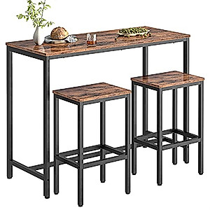 HOOBRO Bar Stools, Set of 2 Bar Chairs with Footrest, Black Steel Frame, Adjustable Feet, for Living Room, Dining Room, Kitchen, Industrial Design, Rustic Brown BF65BY01G1