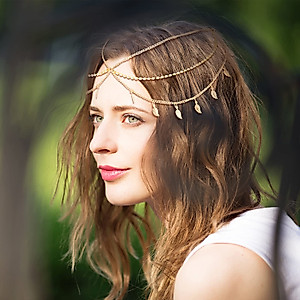 MTLEE 6 Pcs Gold Head Chain Jewelry Boho Bridal Headpiece Turquoise Tassel Headbands Boho Hair Accessories for Women Girls