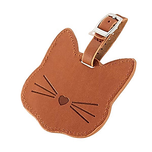 2Pcs Retro Style Cute Cat Premium Faux Leather Luggage Tags Privacy Protection Travel Bag Labels Suitcase Tags for Travel Bag,school bags,backpacks, golf bags, gym bags...