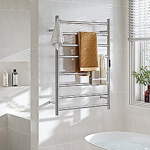 YITAHOME Towel Warmer Heated Towel Rack, 8 Bars Wall Mounted Electric Towel Warmers for Bathroom with LED Indicator, Multi-Level Temperature and Timer Setting, Plug-in/Hardwired, Silver