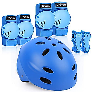 Kid's Protective Gear Set,Roller Skating Skateboard BMX Scooter Cycling Protective Gear Pads (Knee Pads+Elbow Pads+Wrist Pads+ Helmet) (Blue)