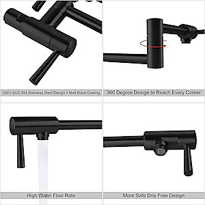 IMLEZON Pot Filler Faucet Stainless Steel Commercial Wall Mount Kitchen Sink Faucet Folding Stretchable with Single Hole Two Handles Black