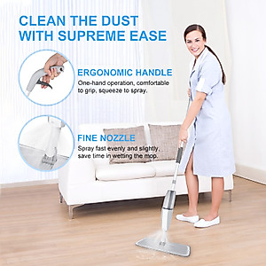 Tobeelec Spray Mop for Floor Cleaning, Microfiber Floor Mop Dry Wet Mop for Laminate Tile Ceramic Hardwood Wooden Vinyl with 4 Reusable Pads & 2 Refillable Bottle & 1 Scraper(Gray)